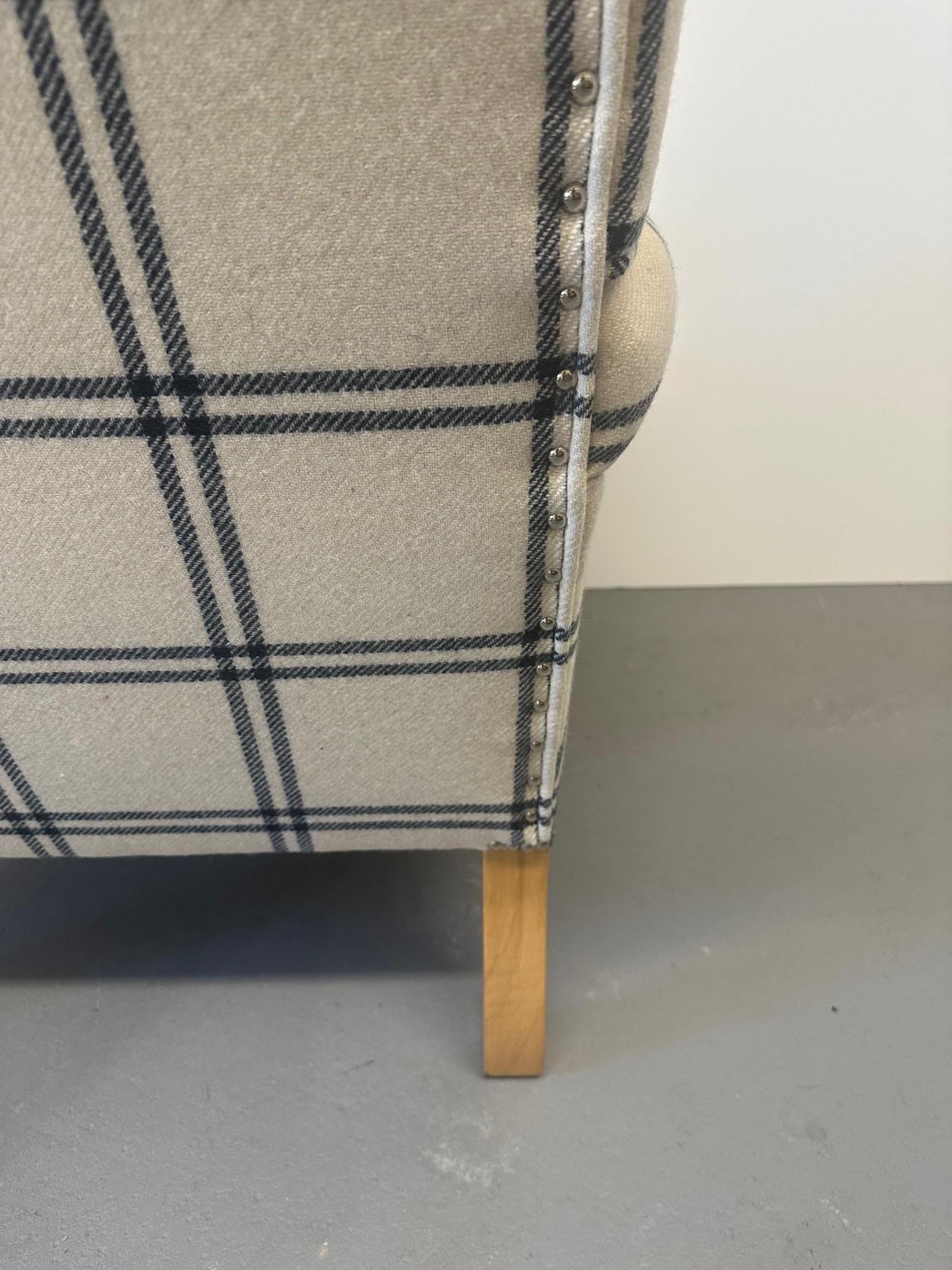 Classic Pair of George Smith Blue and Cream Wool Plaid Club Chairs For ...