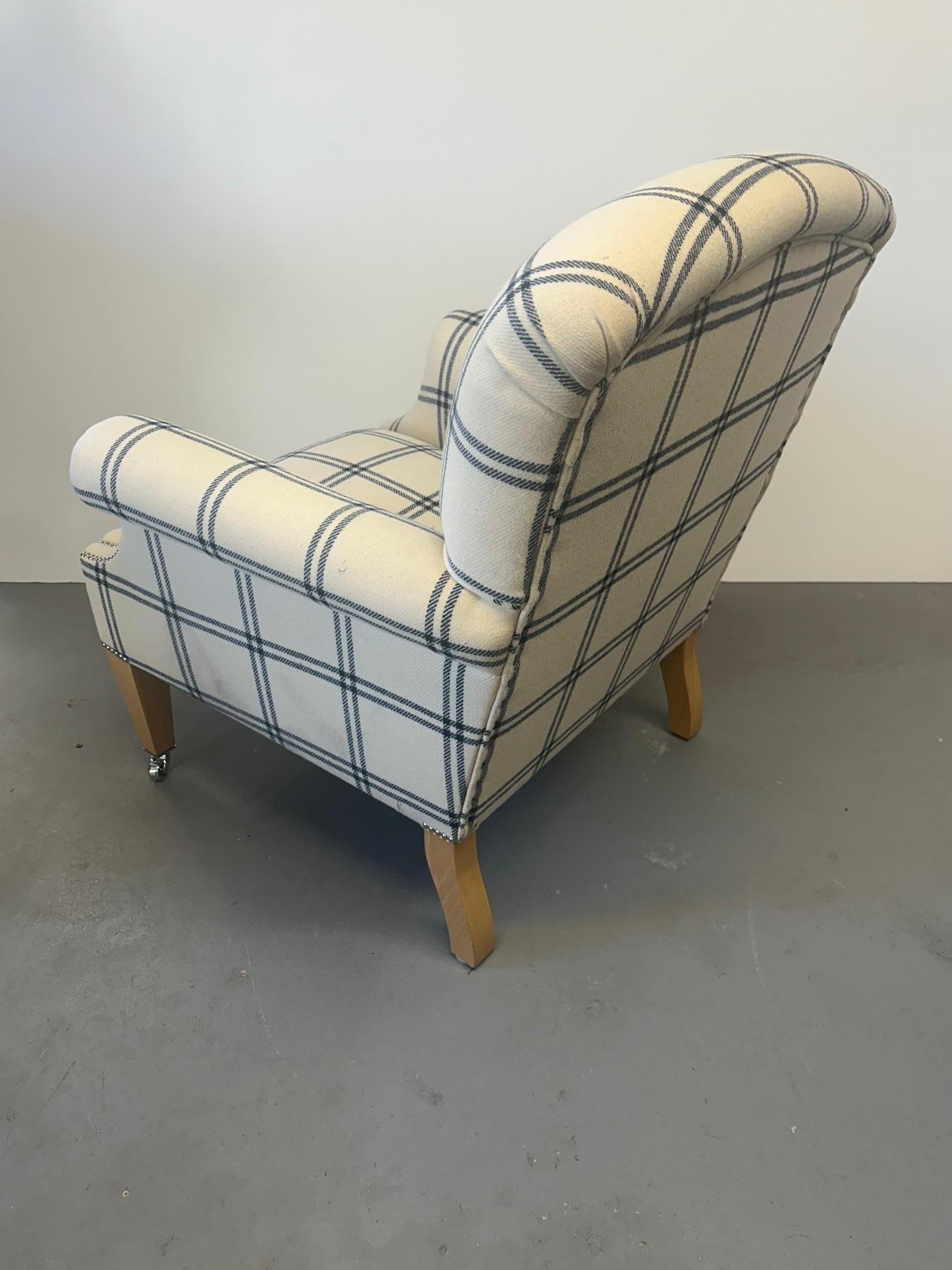 Classic Pair of George Smith Blue and Cream Wool Plaid Club Chairs For ...