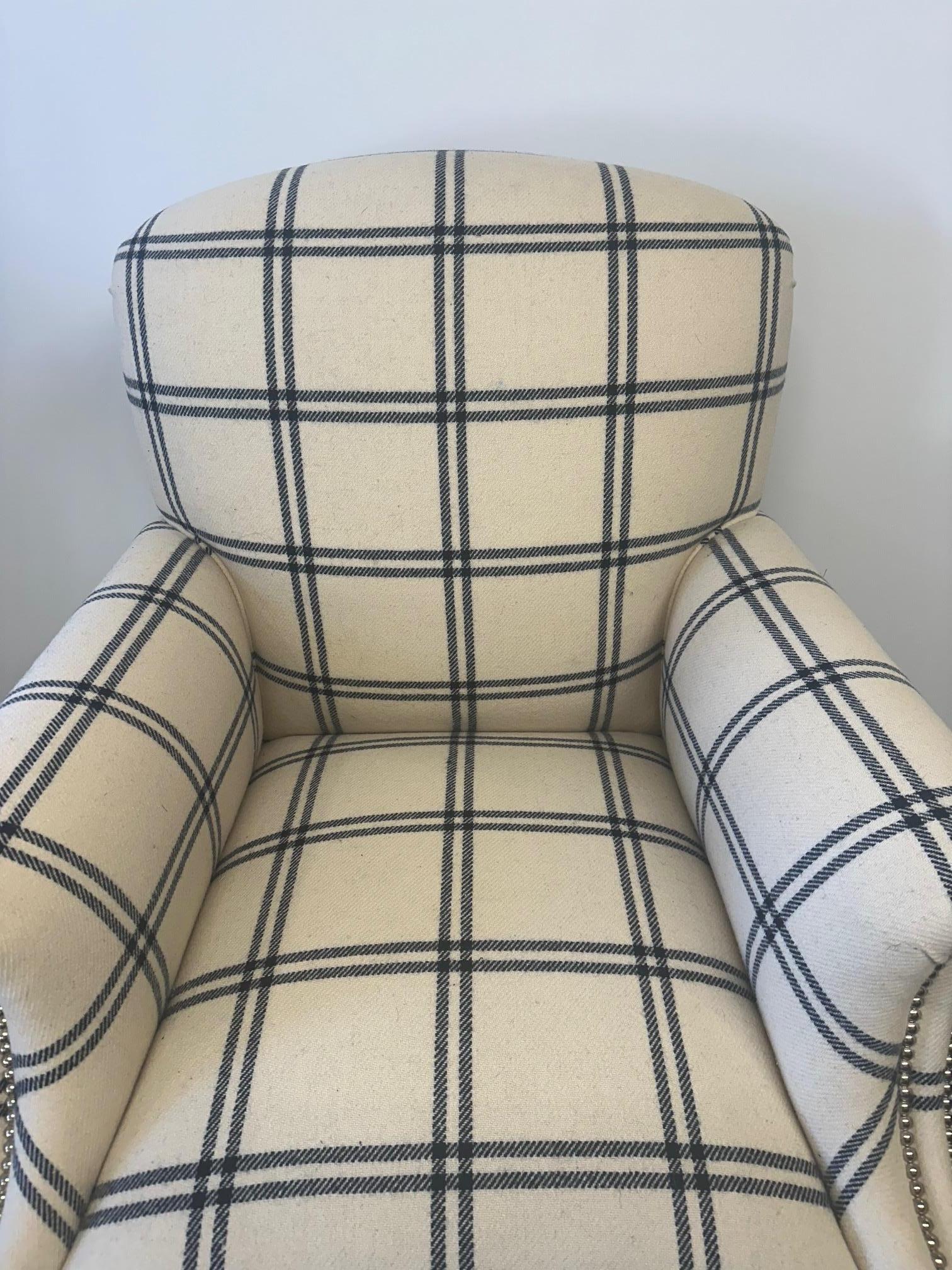 Classic Pair of George Smith Blue and Cream Wool Plaid Club Chairs For ...