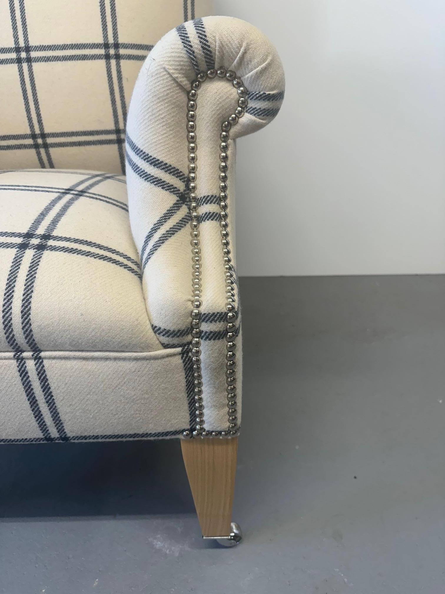 Classic Pair of George Smith Blue and Cream Wool Plaid Club Chairs For ...