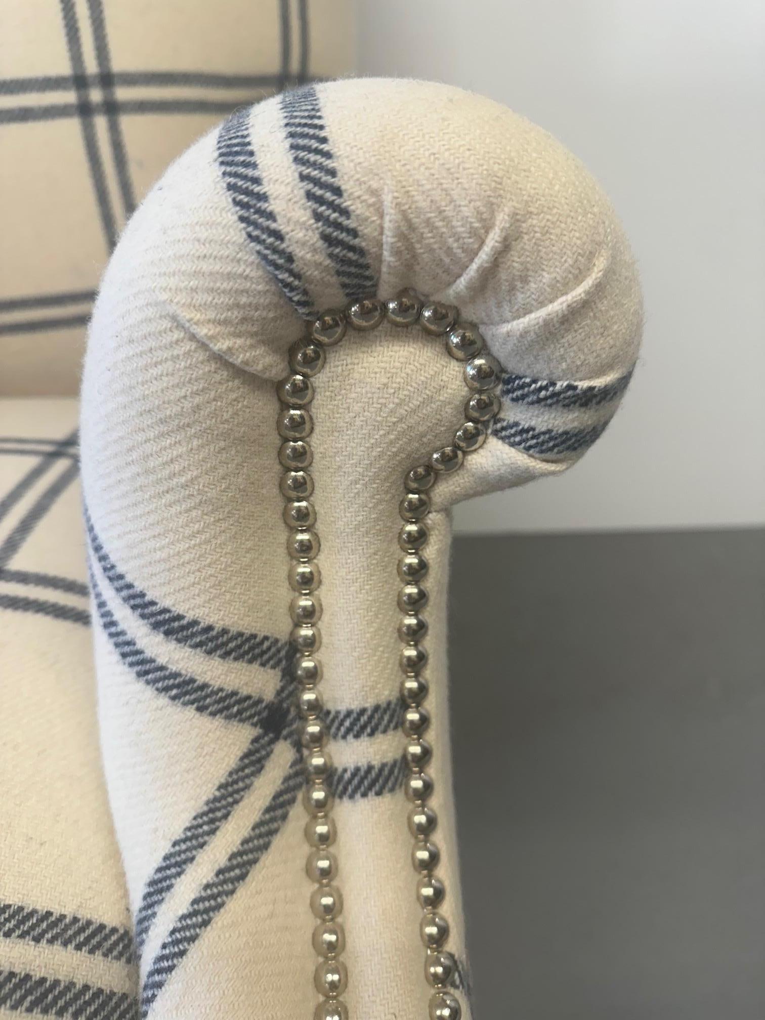 Classic Pair of George Smith Blue and Cream Wool Plaid Club Chairs For ...