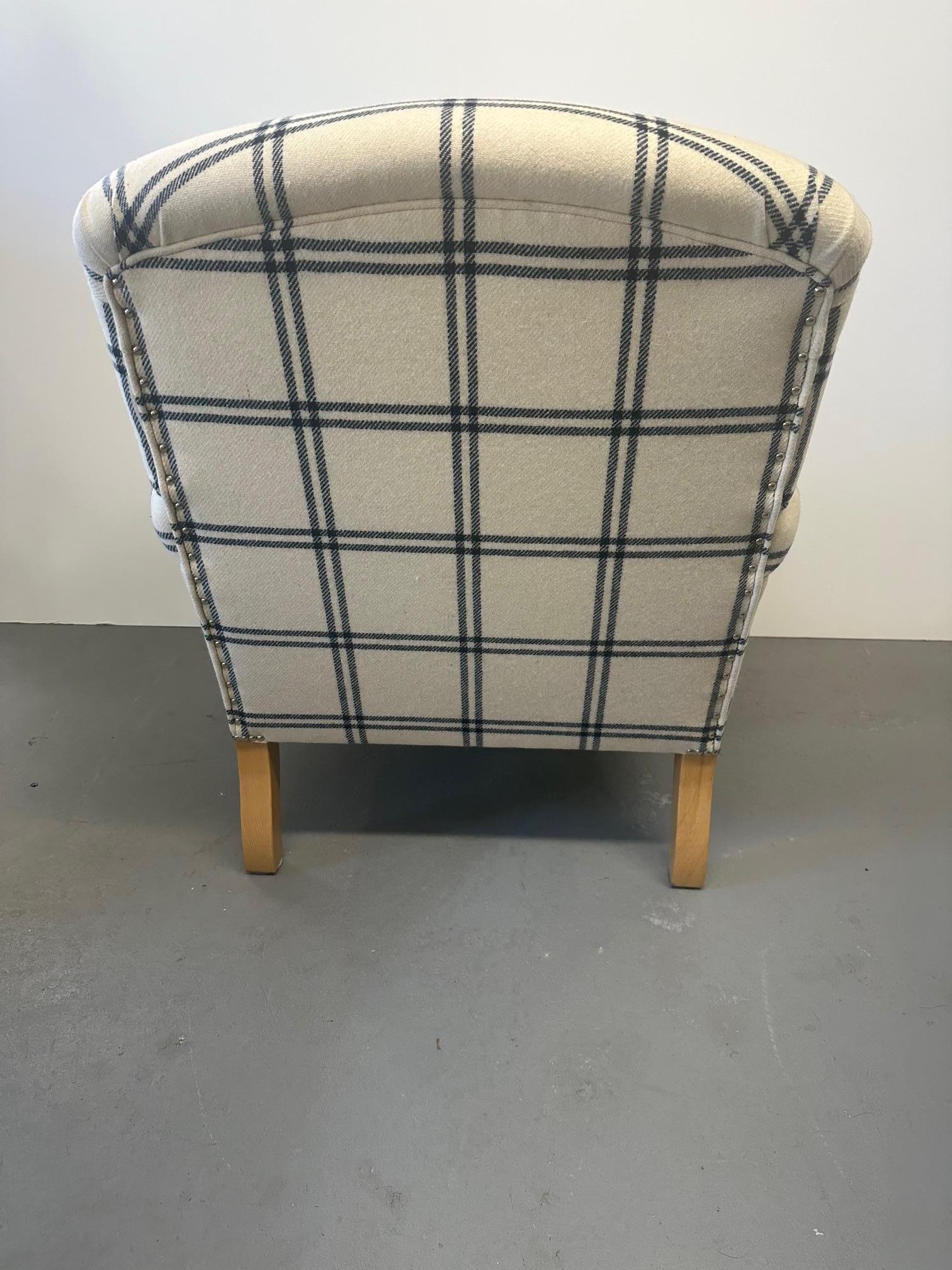 Classic Pair of George Smith Blue and Cream Wool Plaid Club Chairs For ...