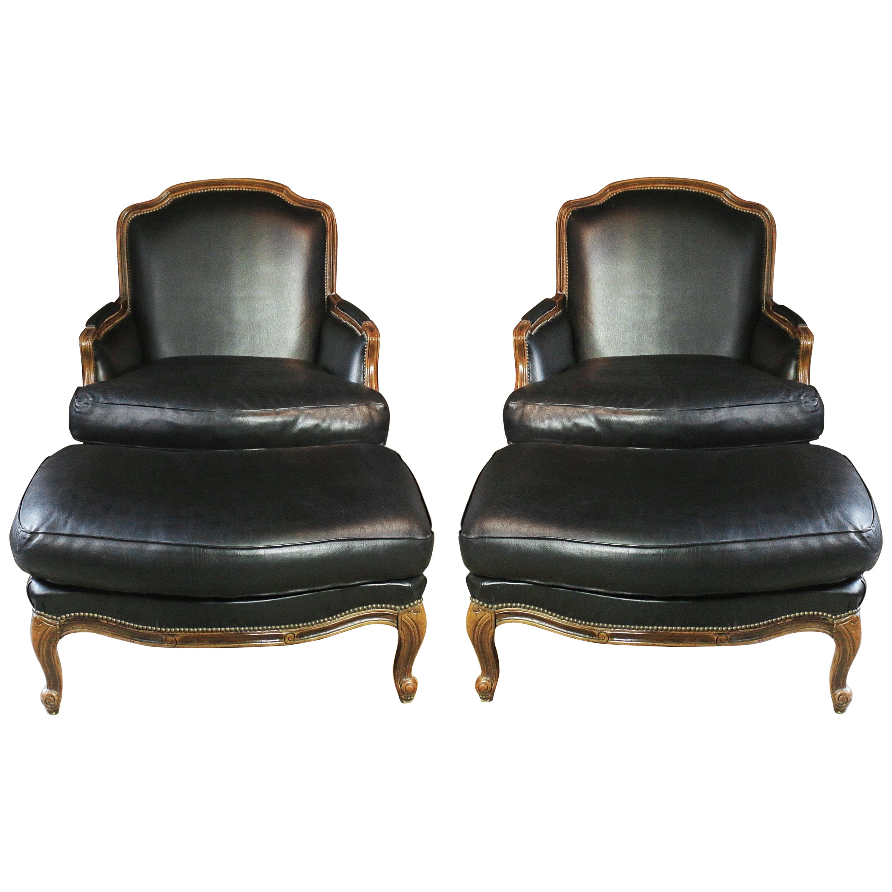 Classic Pair of Large French Louis XV Style Bergères with Ottomans at ...