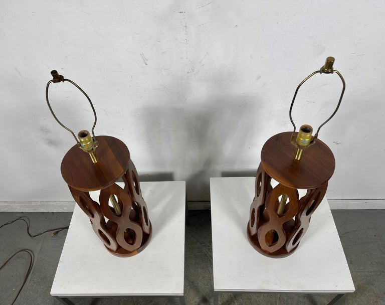 Classic Pair Sculpted Walnut Mid Century Modern Table Lamps by Modeline ...