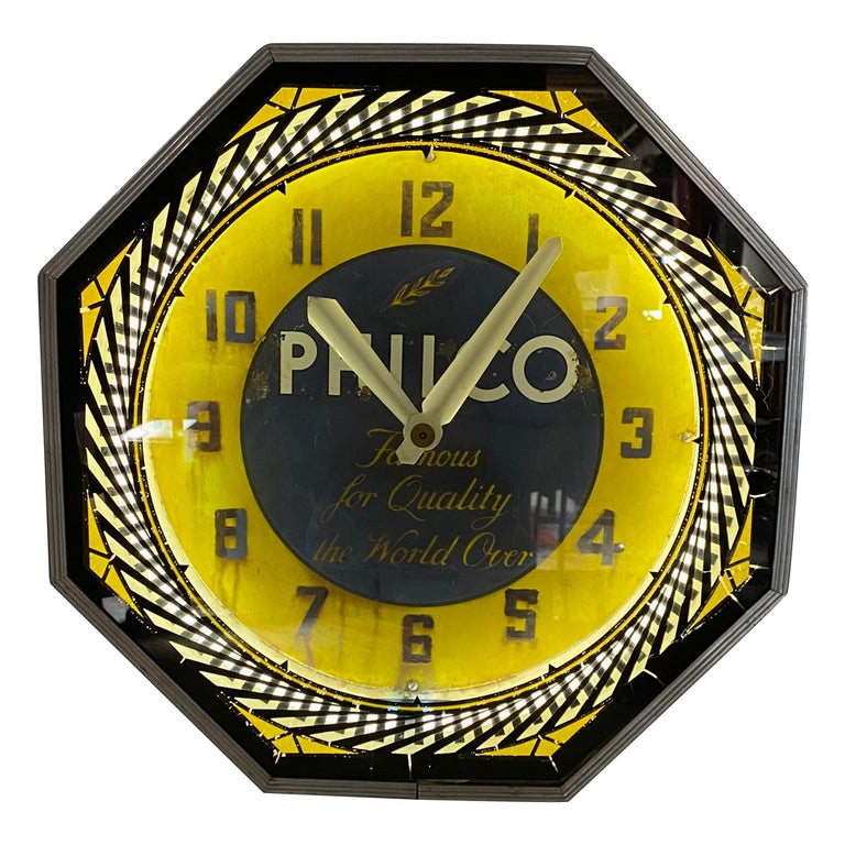 Classic Philco Neon Spinner Clock, Neon Products / Lima Ohio at 1stDibs