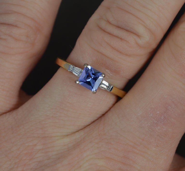 Classic Princess Cut Tanzanite and Diamond 18ct Gold Engagement Ring ...