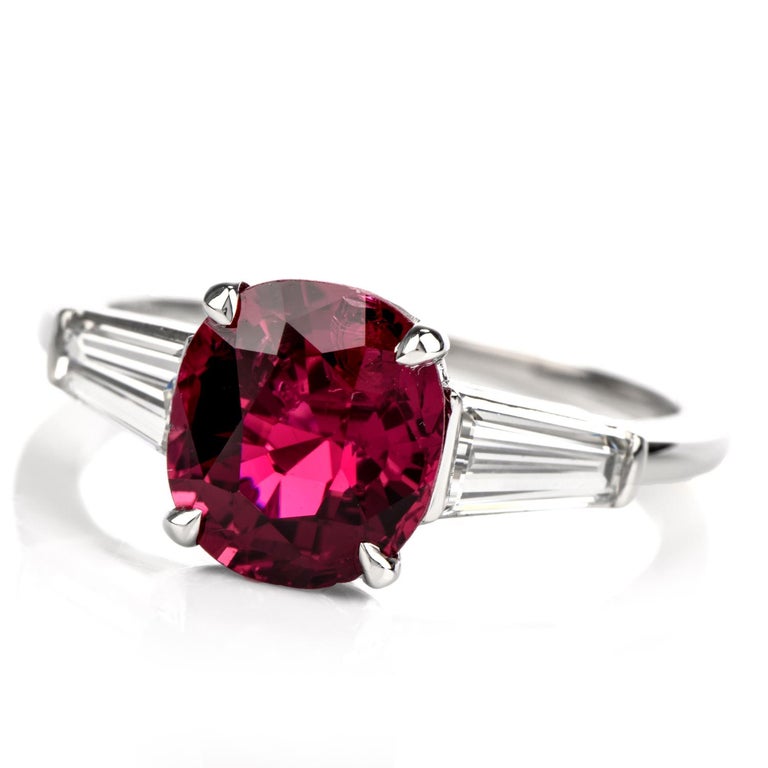 Classic Red Ruby Diamond Platinum Ring at 1stDibs