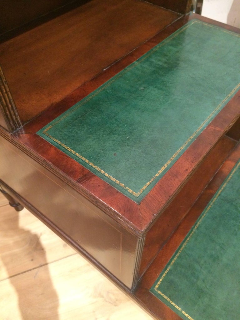 Classic Regency Style Mahogany and Green Leather Library Steps Side ...