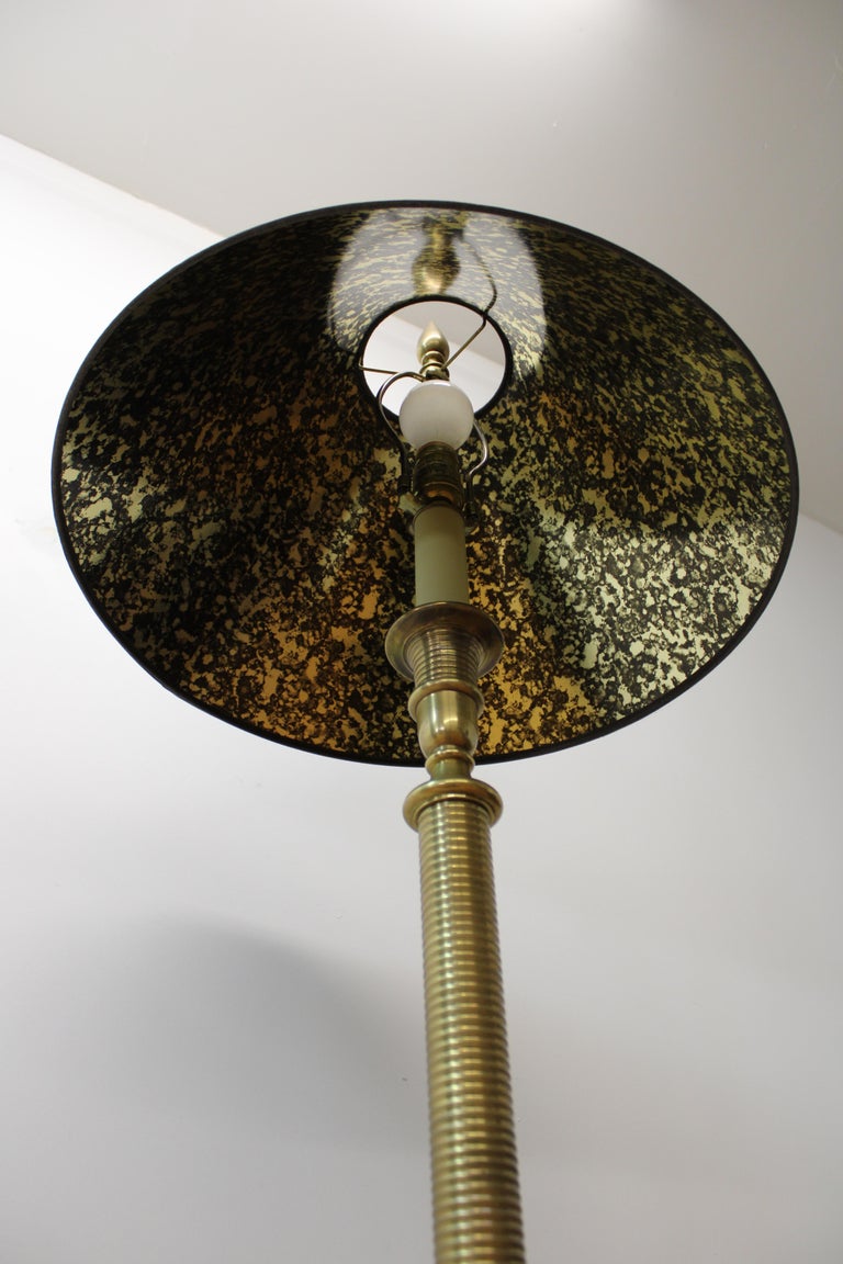 Classic Ribbed Brass Floor Lamp w/ Shade For Sale at 1stDibs