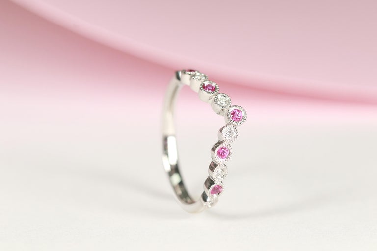 Classic Round-Cut Hot Pink Ruby with Round-Cut Diamond 14k White Gold ...