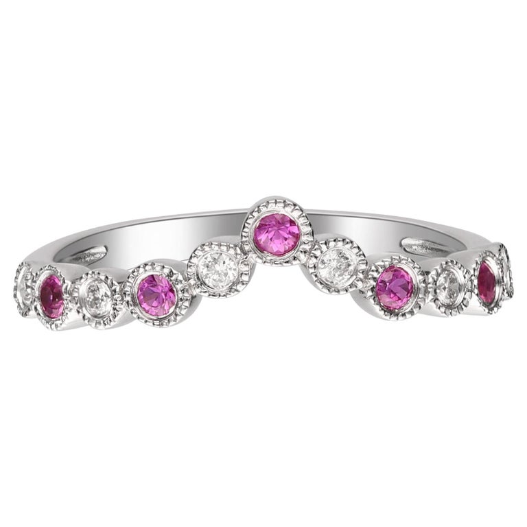 Classic Round-Cut Hot Pink Ruby with Round-Cut Diamond 14k White Gold ...