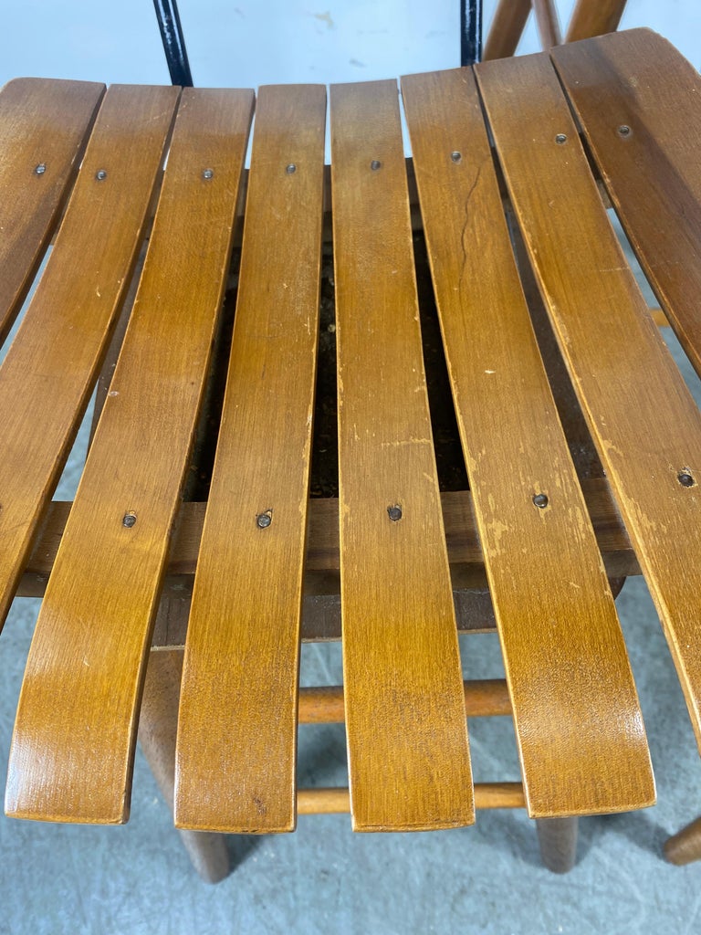 Classic set 3 Slat Wood Bar / Counter Stools designed by Arthur Uminoff ...