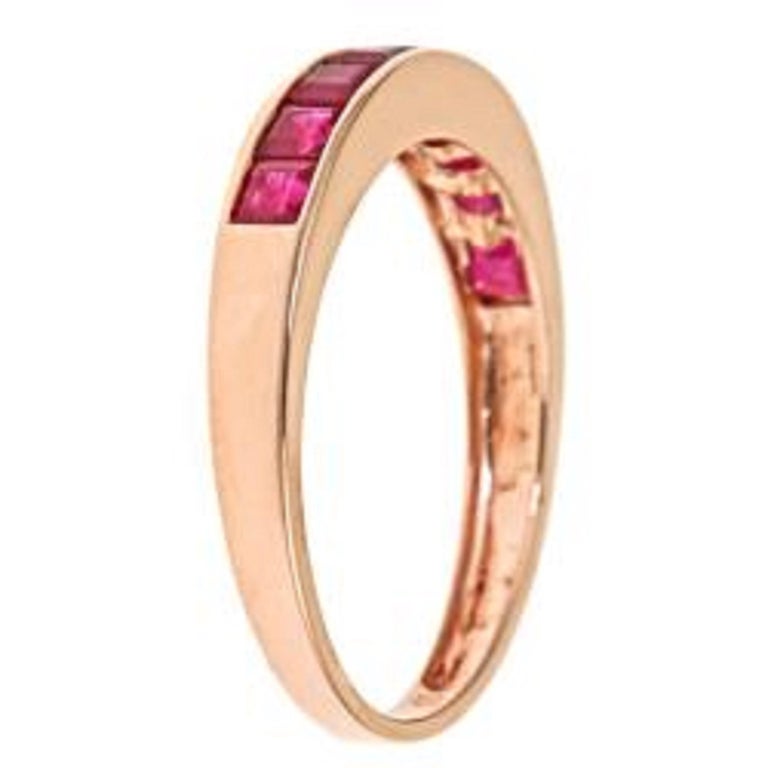 Classic Square-Cut Ruby 10k Rose Gold Band Ring For Sale at 1stDibs