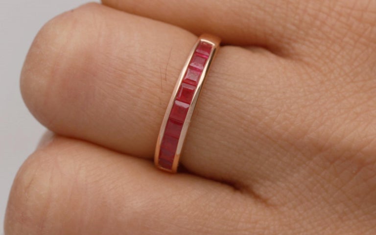 Classic Square-Cut Ruby 10k Rose Gold Band Ring For Sale at 1stDibs