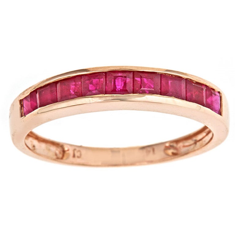 Classic Square-Cut Ruby 10k Rose Gold Band Ring For Sale at 1stDibs