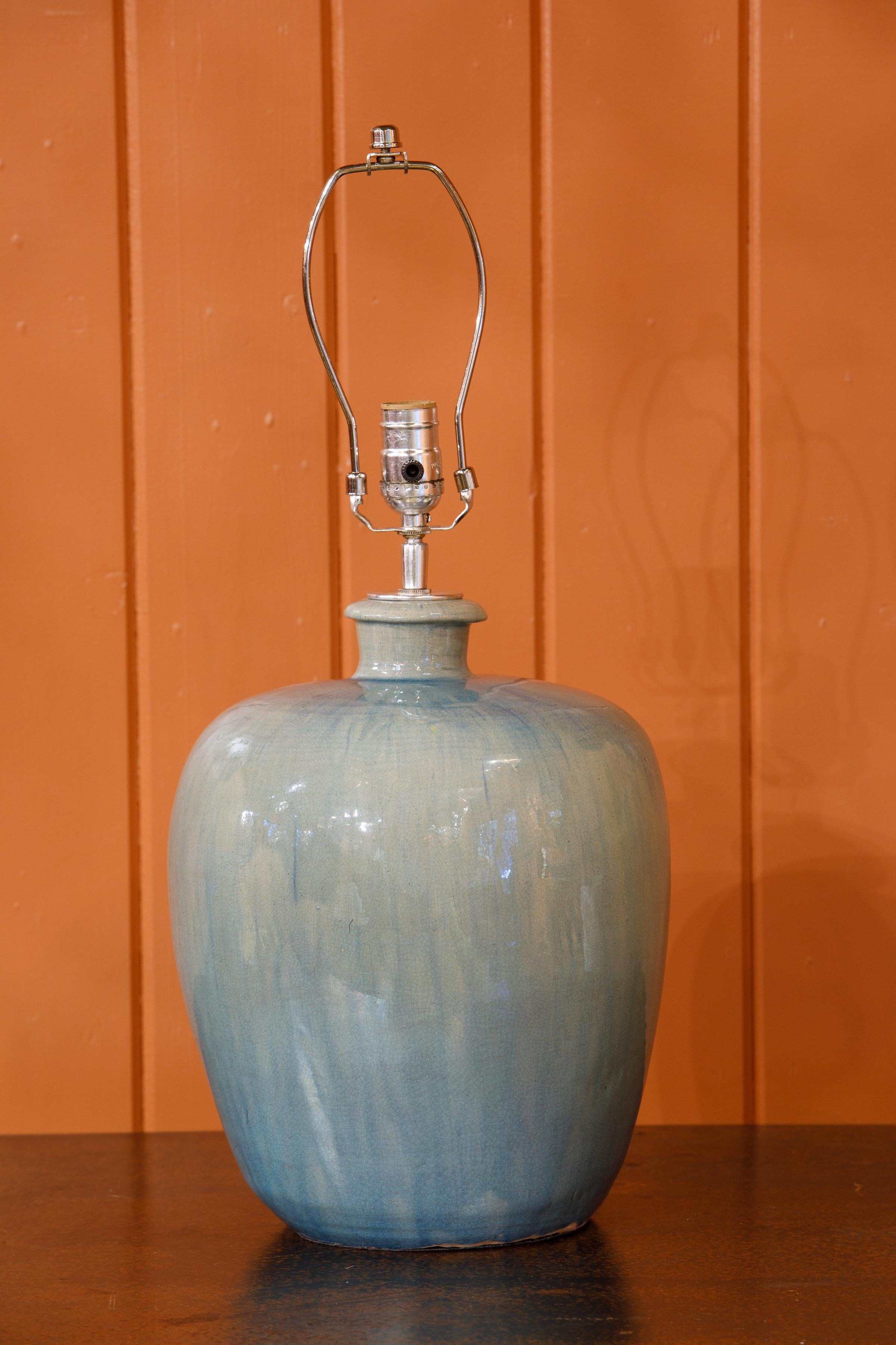 Classic Stoneware Blue/Green Table Lamp with Beautiful Glaze For Sale ...