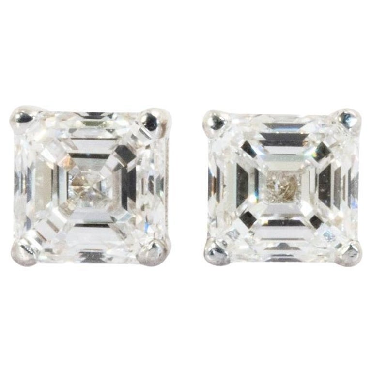 Classic Stud Earrings with 2.02 Ct Asscher Natural Diamonds, IGI Certificate at 1stDibs
