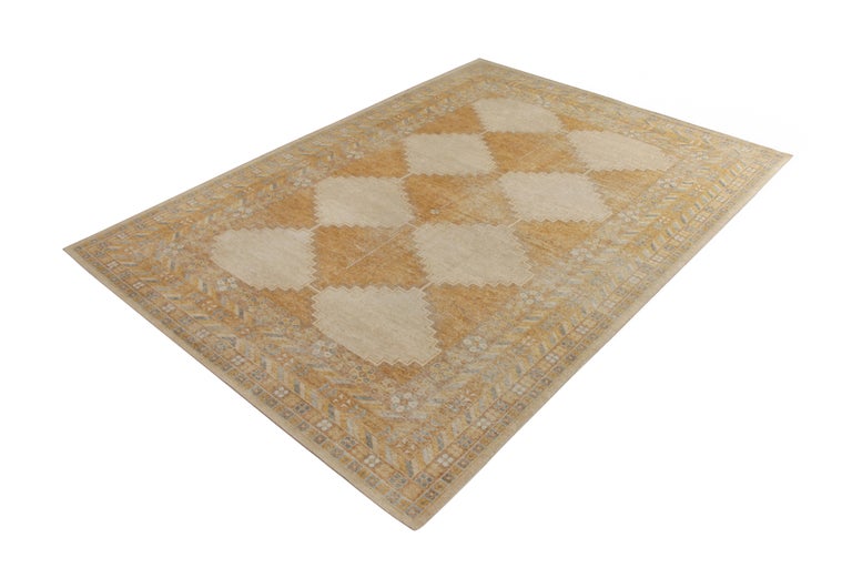 Rug and Kilim's Classic Style Modern Rug Beige Gold Geometric Pattern ...