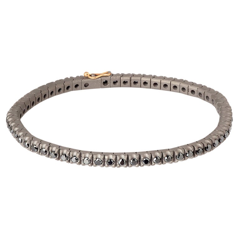 Classic Tennis Bracelet In Titanium 18kt Red Gold And Black Diamonds