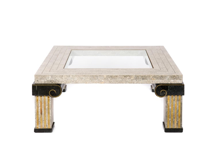 Classic Tesselated Fossil Stone and Inlaid Brass Coffee Table by ...