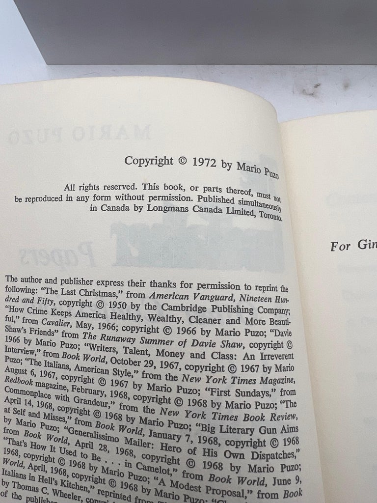 Classic The Godfather Papers Hardcover 1972 Book by Mario Puzzo For ...