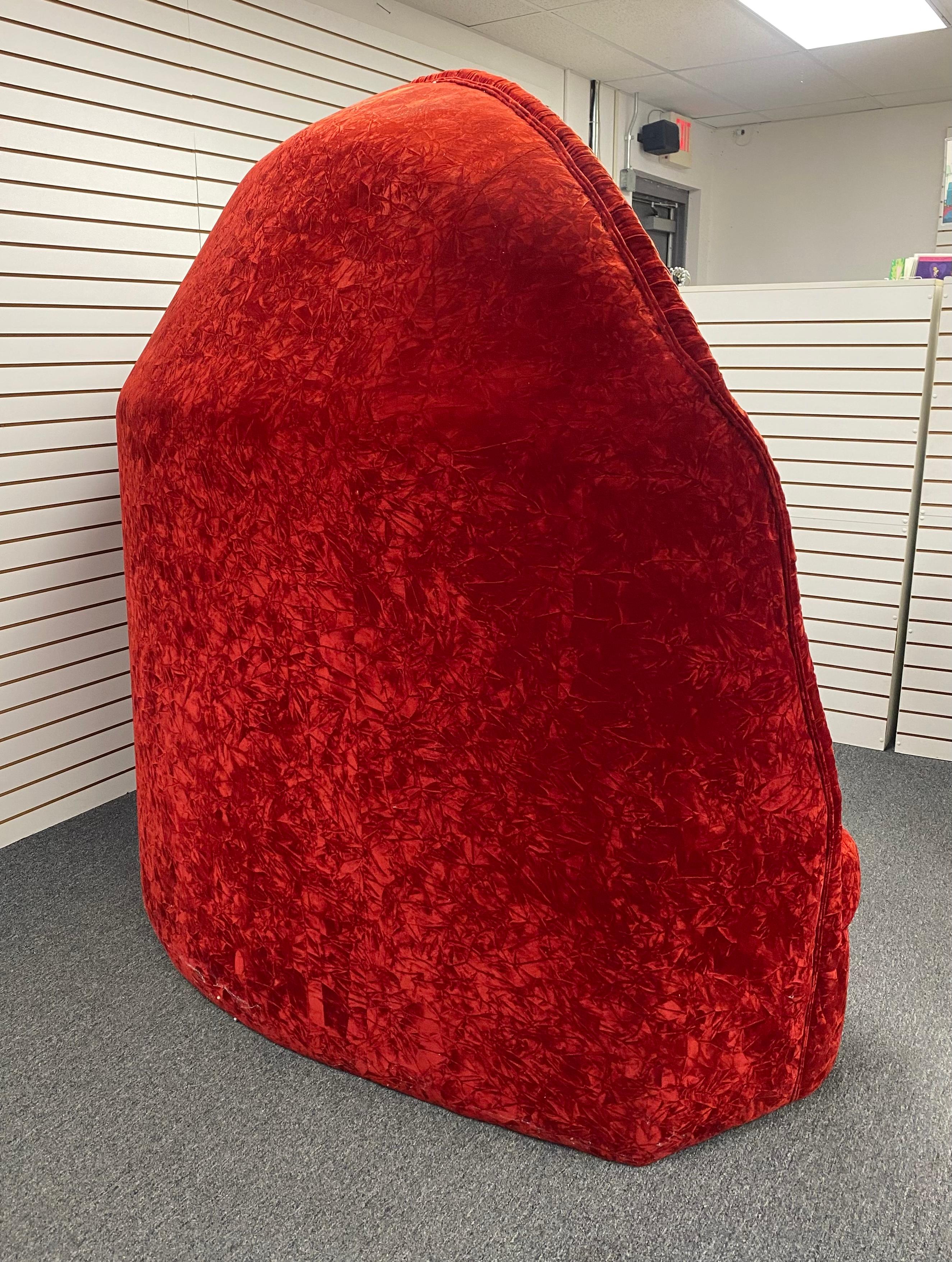 Classic Tufted Red Velvet Hooded Curved Sofa at 1stDibs