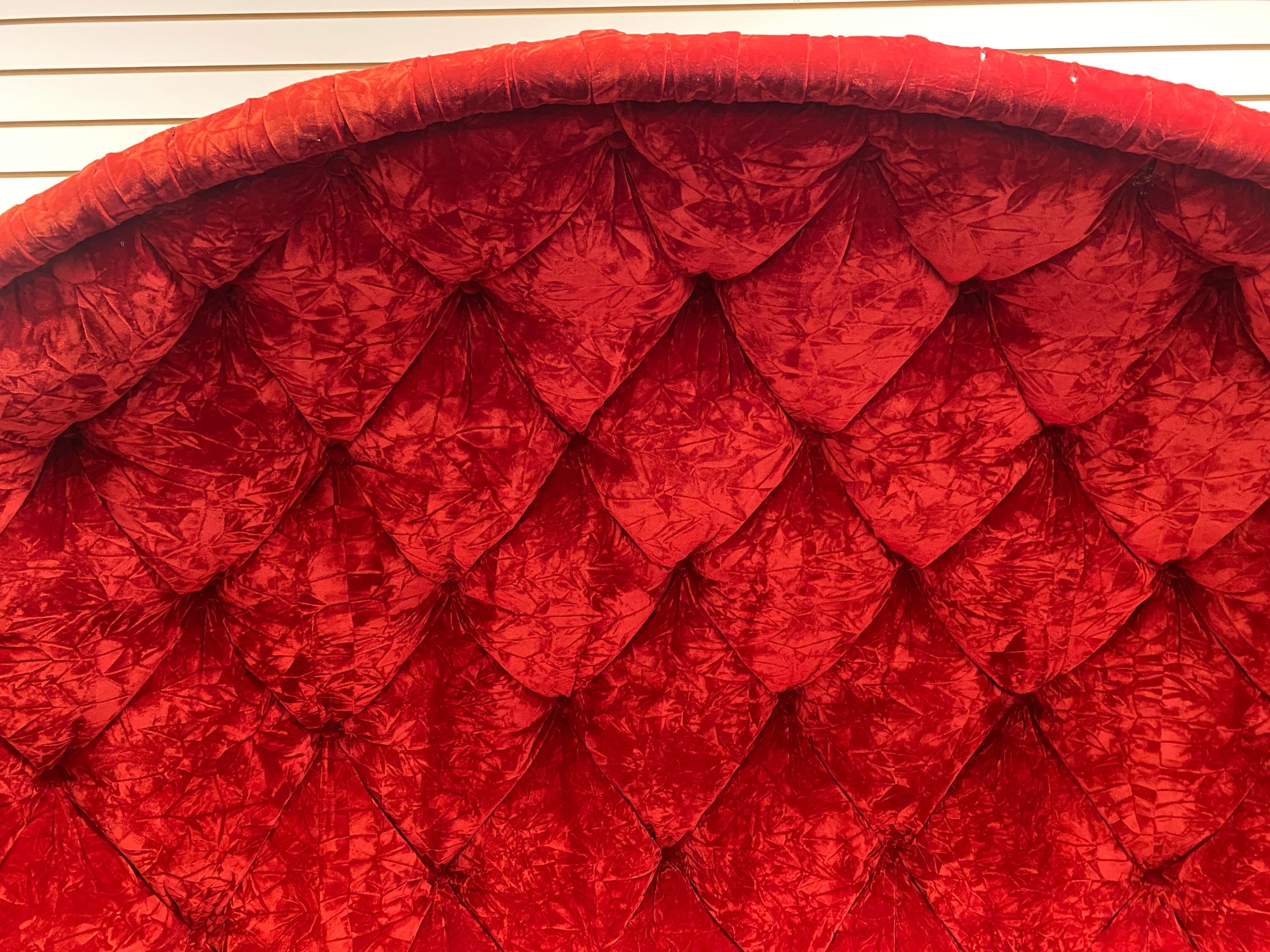 Classic Tufted Red Velvet Hooded Curved Sofa at 1stDibs