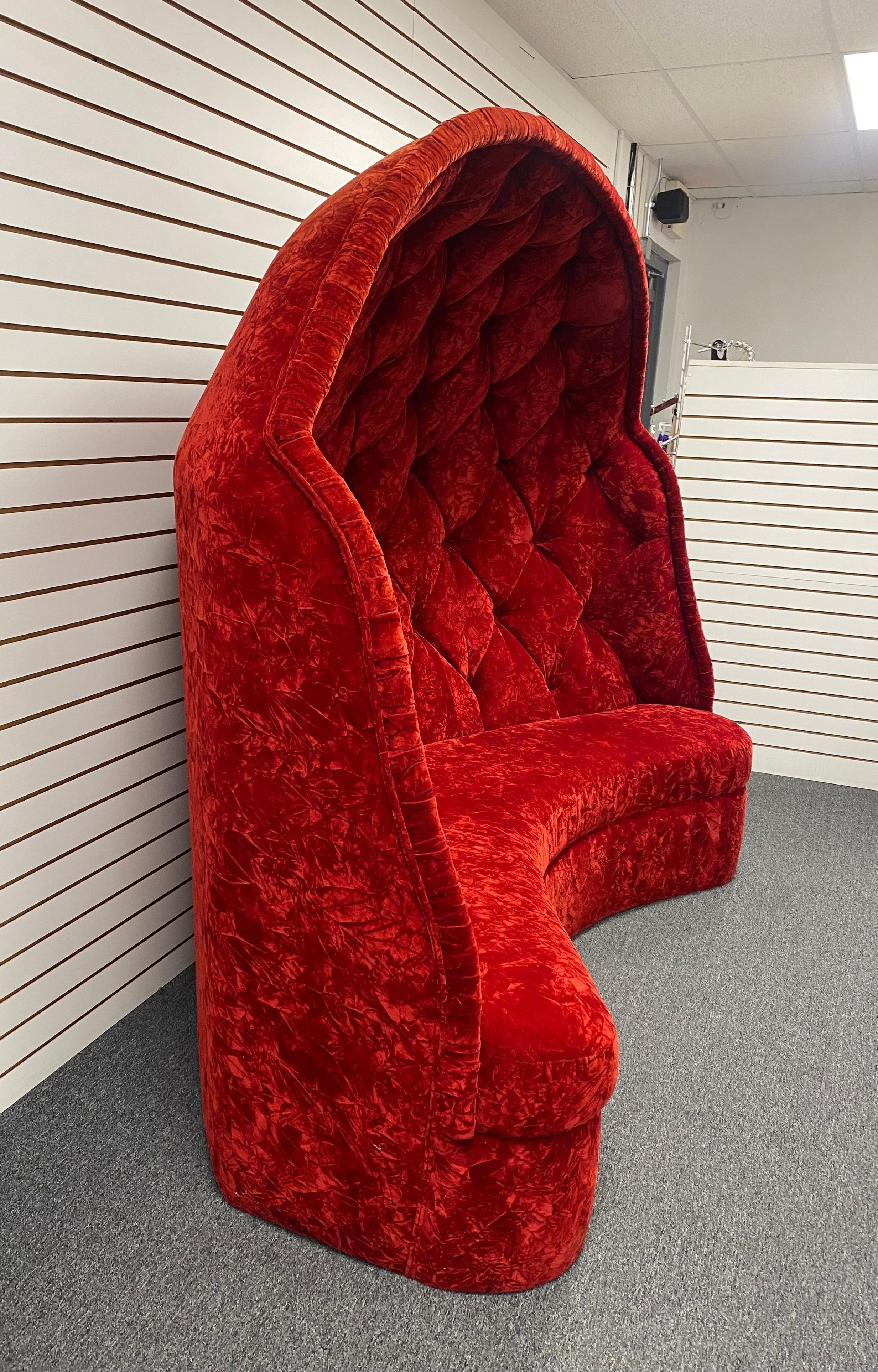 Classic Tufted Red Velvet Hooded Curved Sofa at 1stDibs