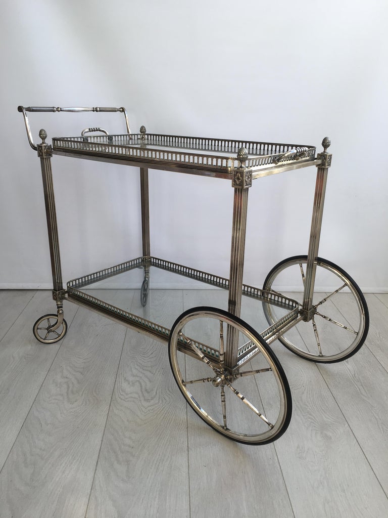 Classic Vintage French Silver Drinks Trolley or Bar Cart at 1stDibs