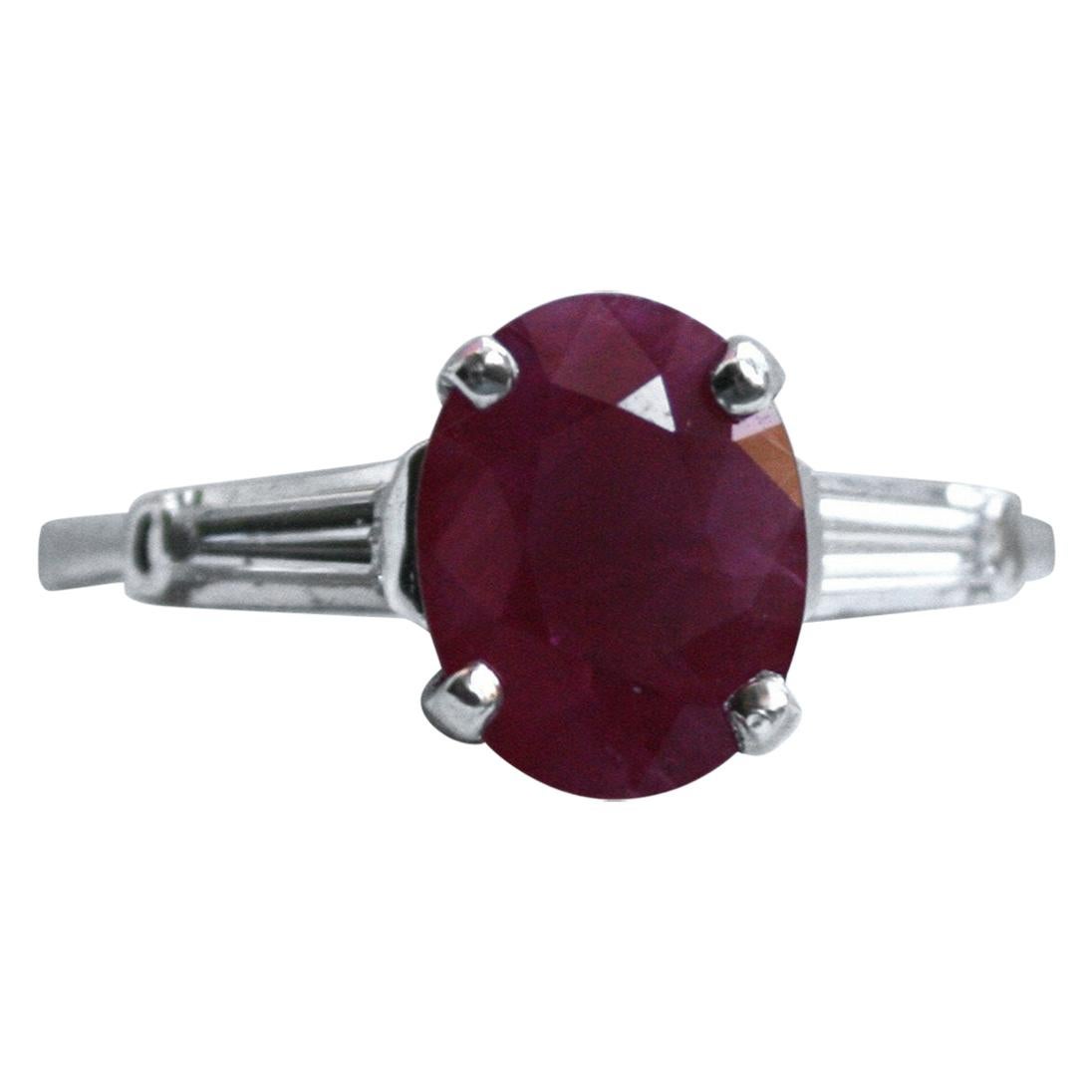 Classic Vintage Platinum Ruby Engagement Ring with Baguette Diamonds, 2 ...