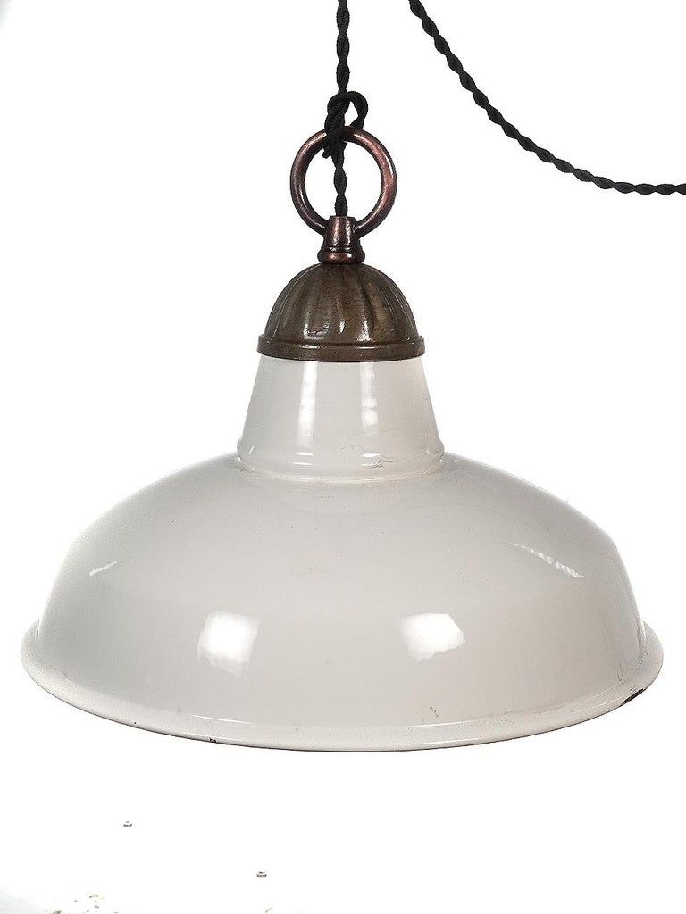 Classic White Porcelain Barn Light with Decorative Top For Sale at 1stDibs