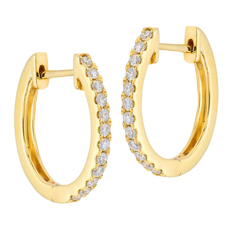 Classic Yellow Gold and Diamond Hoops For Sale at 1stDibs