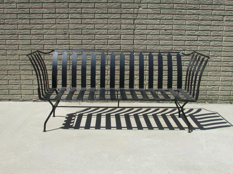Classic influenced Modernist Wrought Iron Garden Bench in Matte Black ...