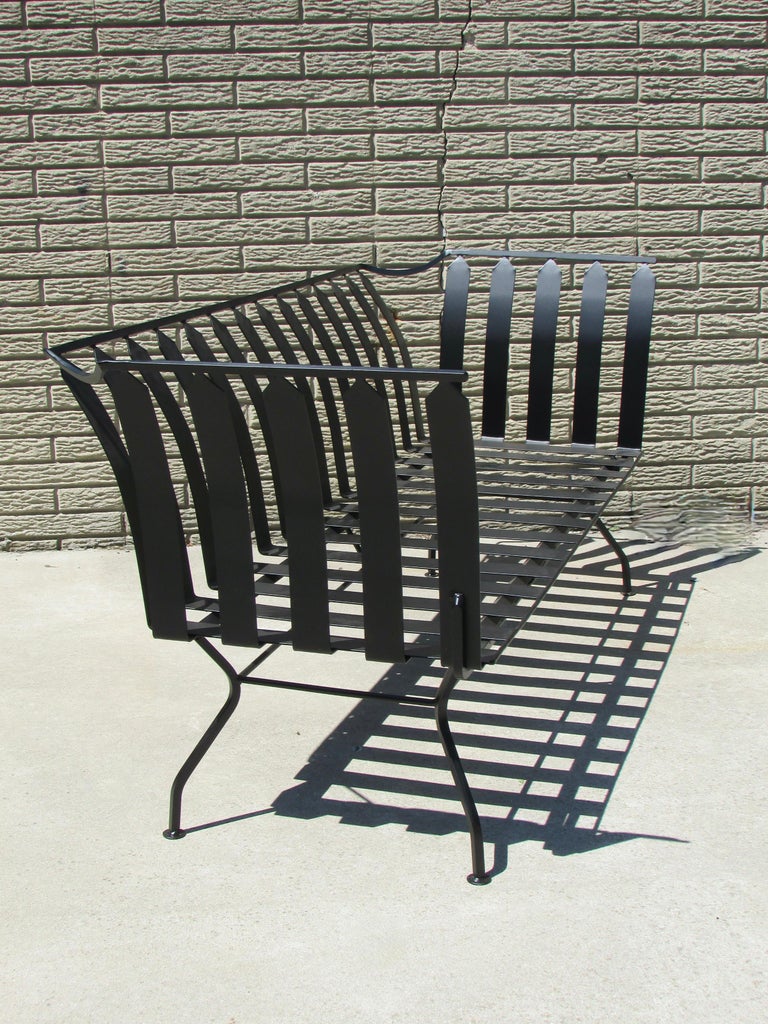 Classic influenced Modernist Wrought Iron Garden Bench in Matte Black ...