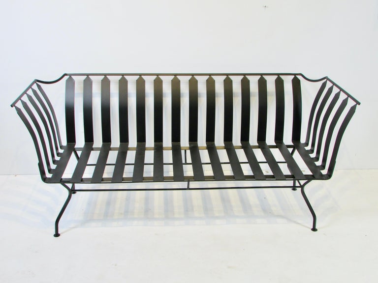 Classic influenced Modernist Wrought Iron Garden Bench in Matte Black ...