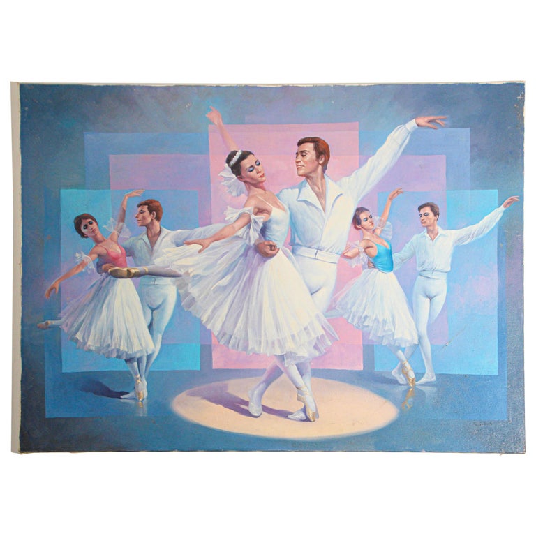 Classical Ballet Dancers Large Oil Painting on Canvas For Sale at 1stDibs