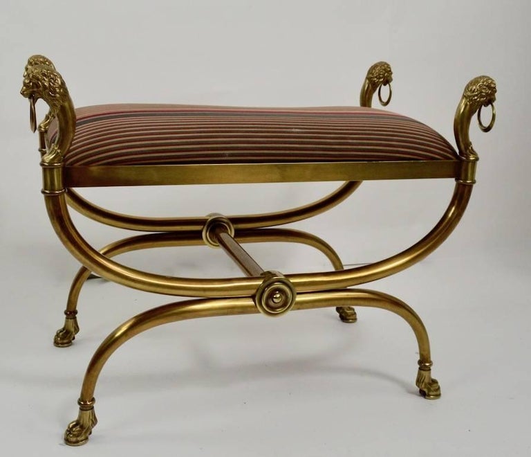 Classical Brass Bench with Lions Head Finials at 1stDibs