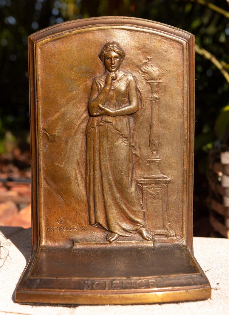 Classical Bronze Bookends of "Science" and "Knowledge" at 1stDibs