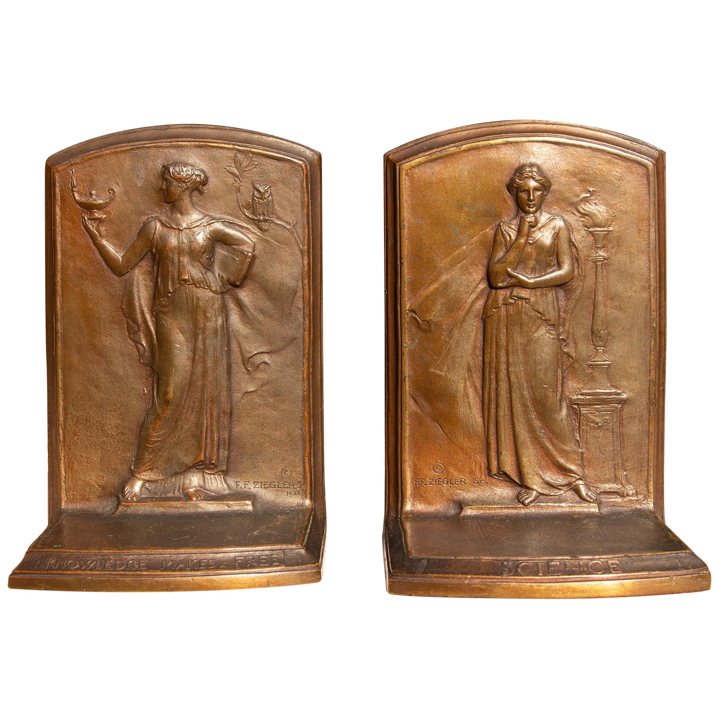 Classical Bronze Bookends of "Science" and "Knowledge" at 1stDibs