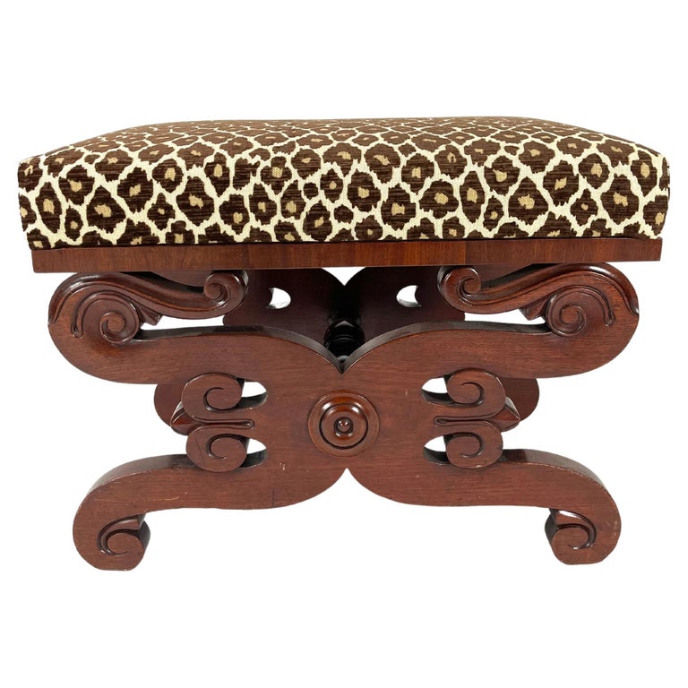 Classical Carved Mahogany Upholstered Foot Stool Ottoman For Sale at ...