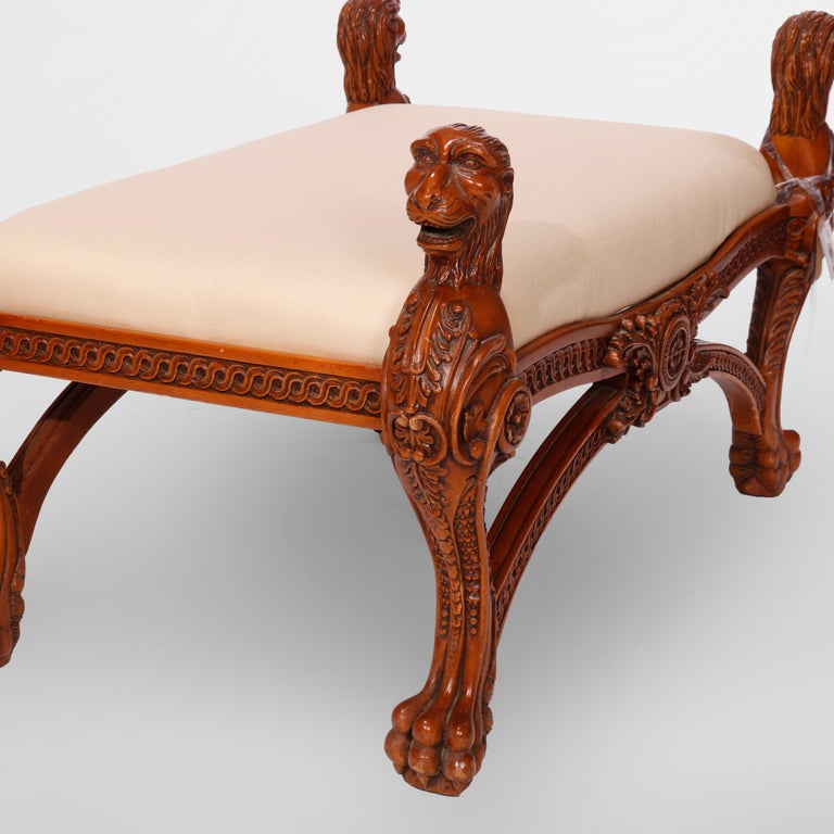 Classical Empire Figural Carved Mahogany and Upholstered Throne Bench ...