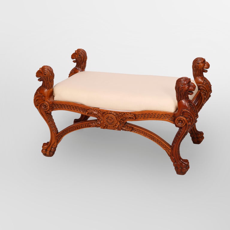 Classical Empire Figural Carved Mahogany and Upholstered Throne Bench ...