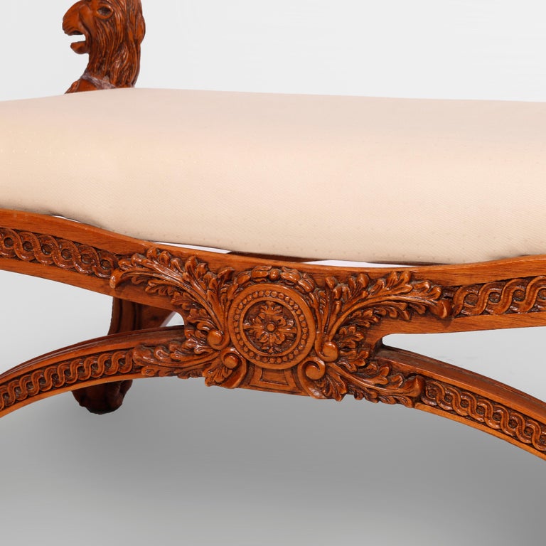 Classical Empire Figural Carved Mahogany and Upholstered Throne Bench ...