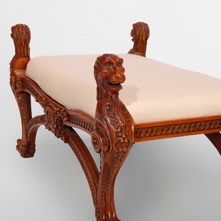 Classical Empire Figural Carved Mahogany and Upholstered Throne Bench ...