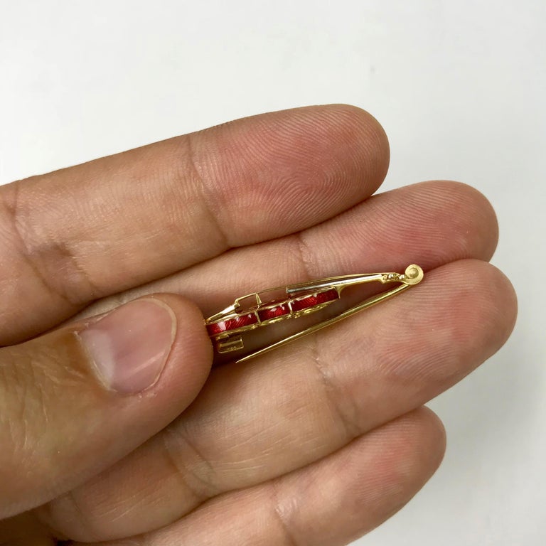 Classical Enamel Diamond 18 Karat Yellow Gold Mini Violin Brooch For ...