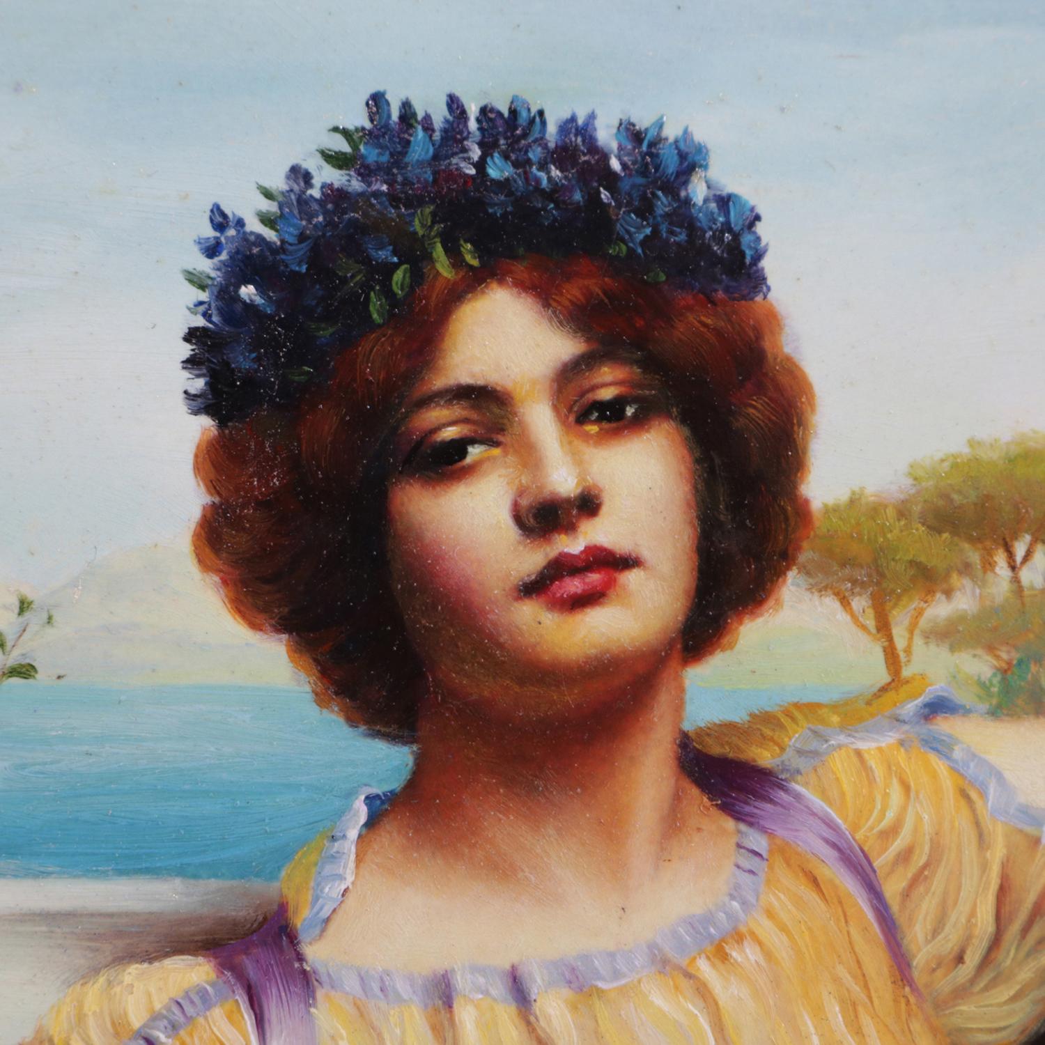 Classical Greek Oil on Board Portrait Painting of Young Woman, 20th ...