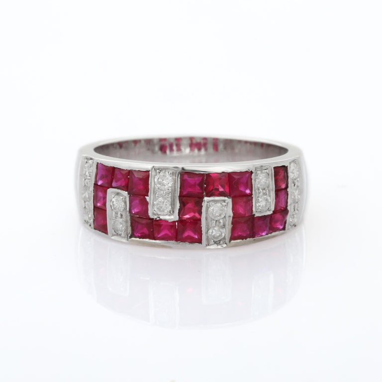 Customizable Classical Greek Style Ruby Diamond Band Ring in 18K Solid ...