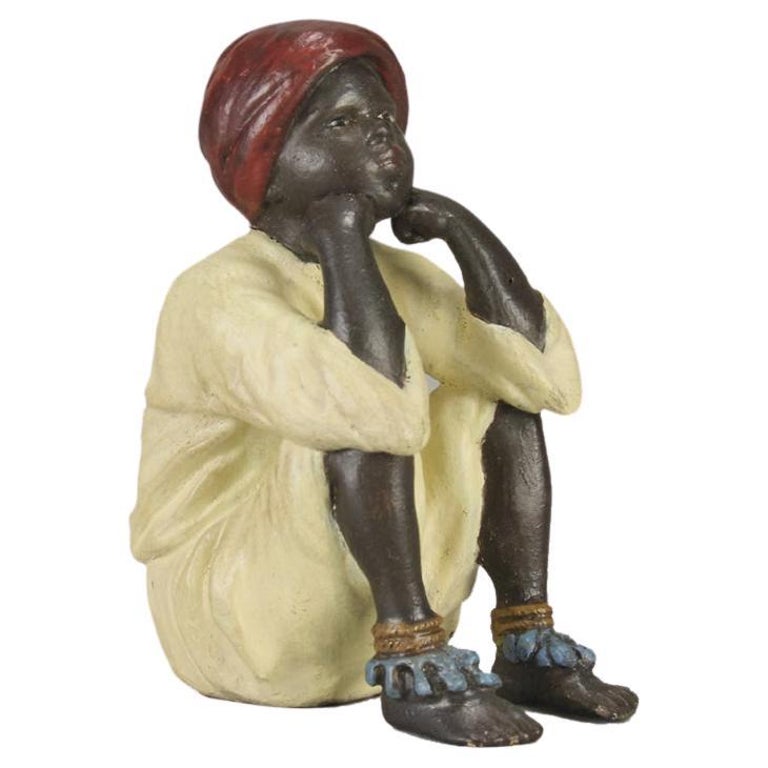 Classical Orientalist Cold-Painted Bronze entitled "Seated Boy" by ...
