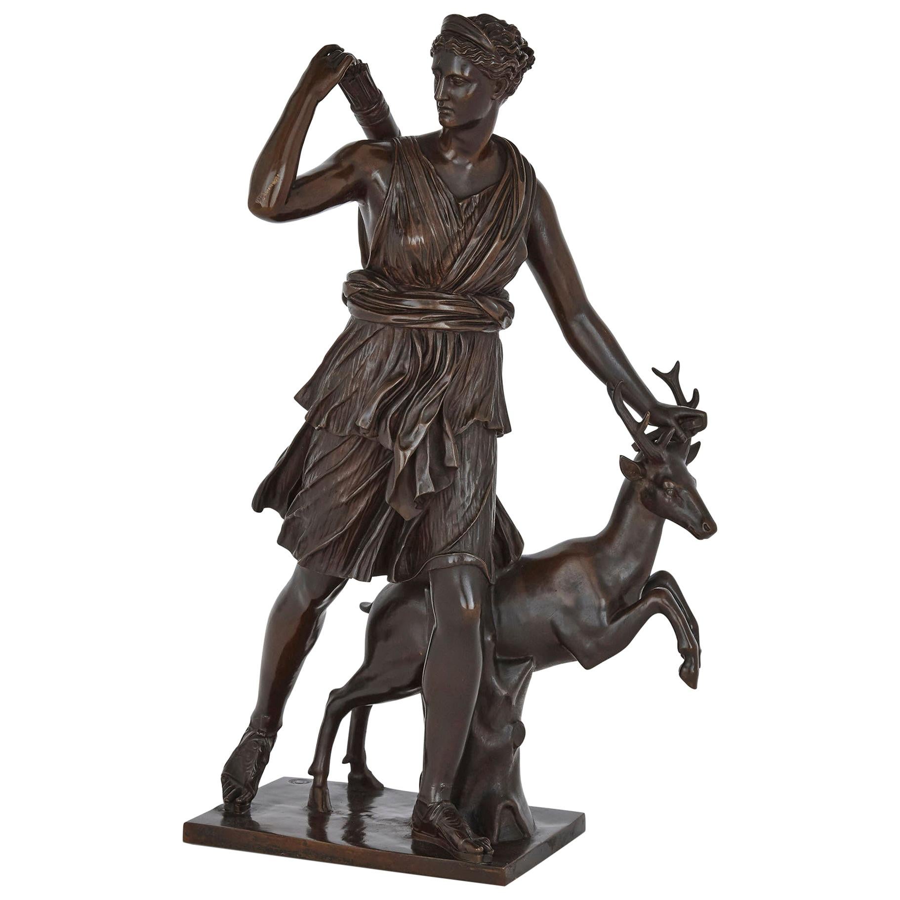 Classical Patinated Bronze Sculpture of Diana by Ferdinand Barbedienne ...