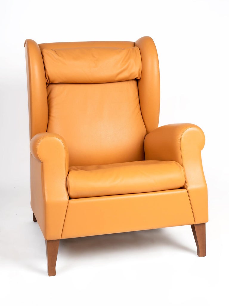 Classical Poltrona Frau Leather Wingback Chair with Matching Ottoman ...